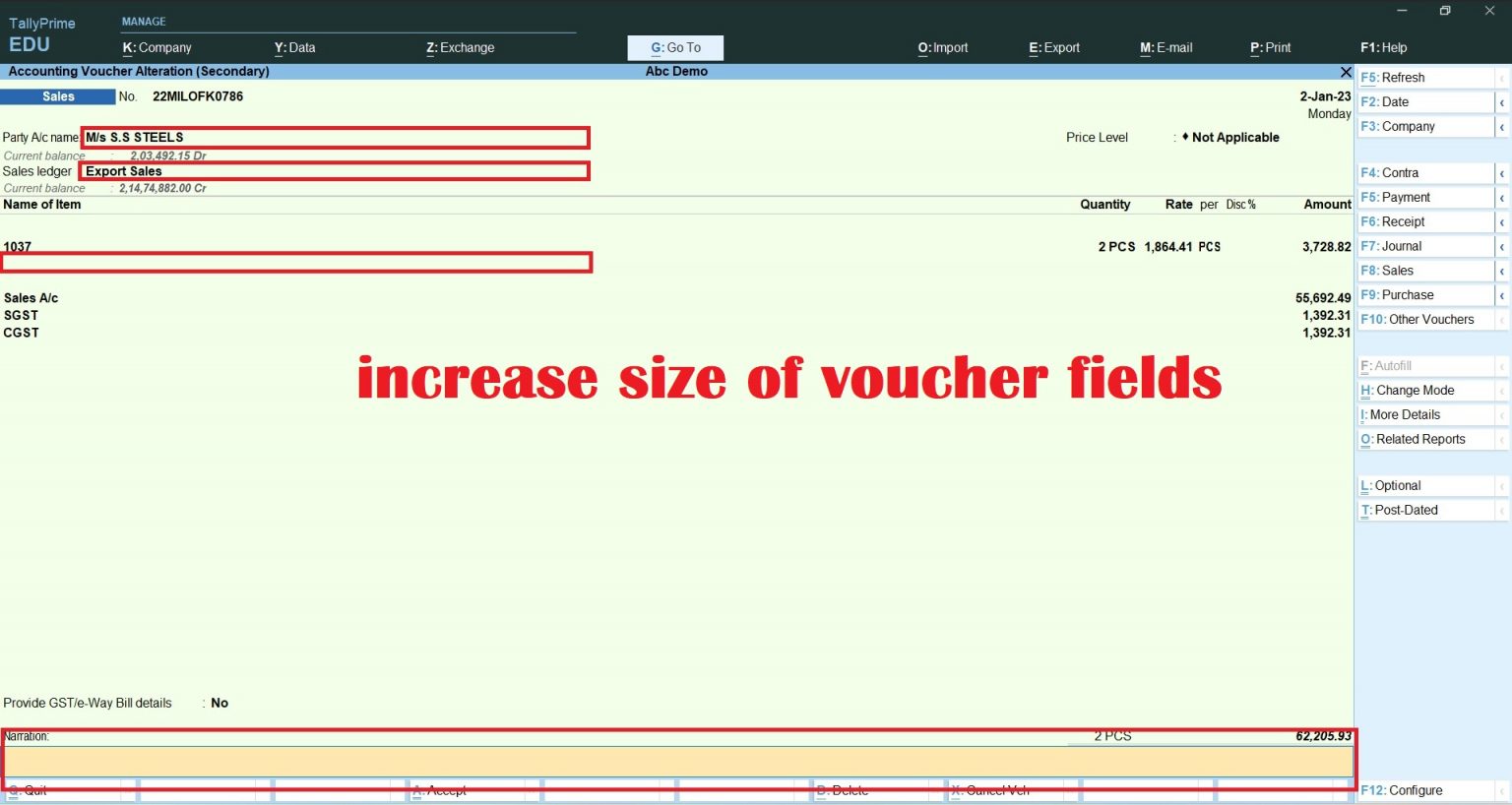 2023 Best Tally TDL to Increase Voucher Fields Size - Learnwell
